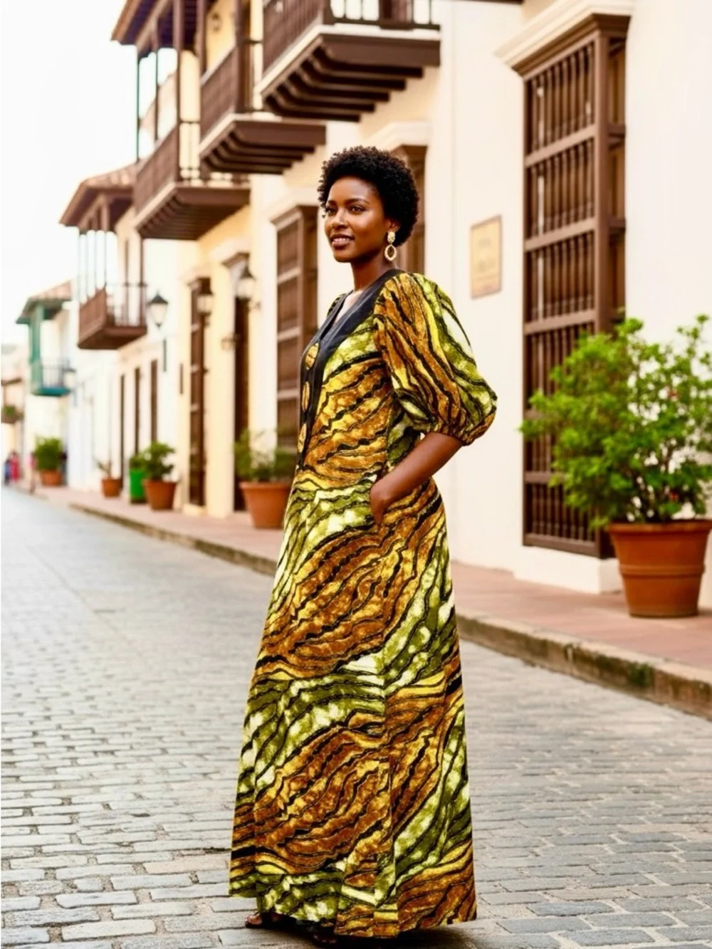 Dresses | African Ankara Boubou Maxi Kaftan Vneck Puff Sleeve Maxi In ...